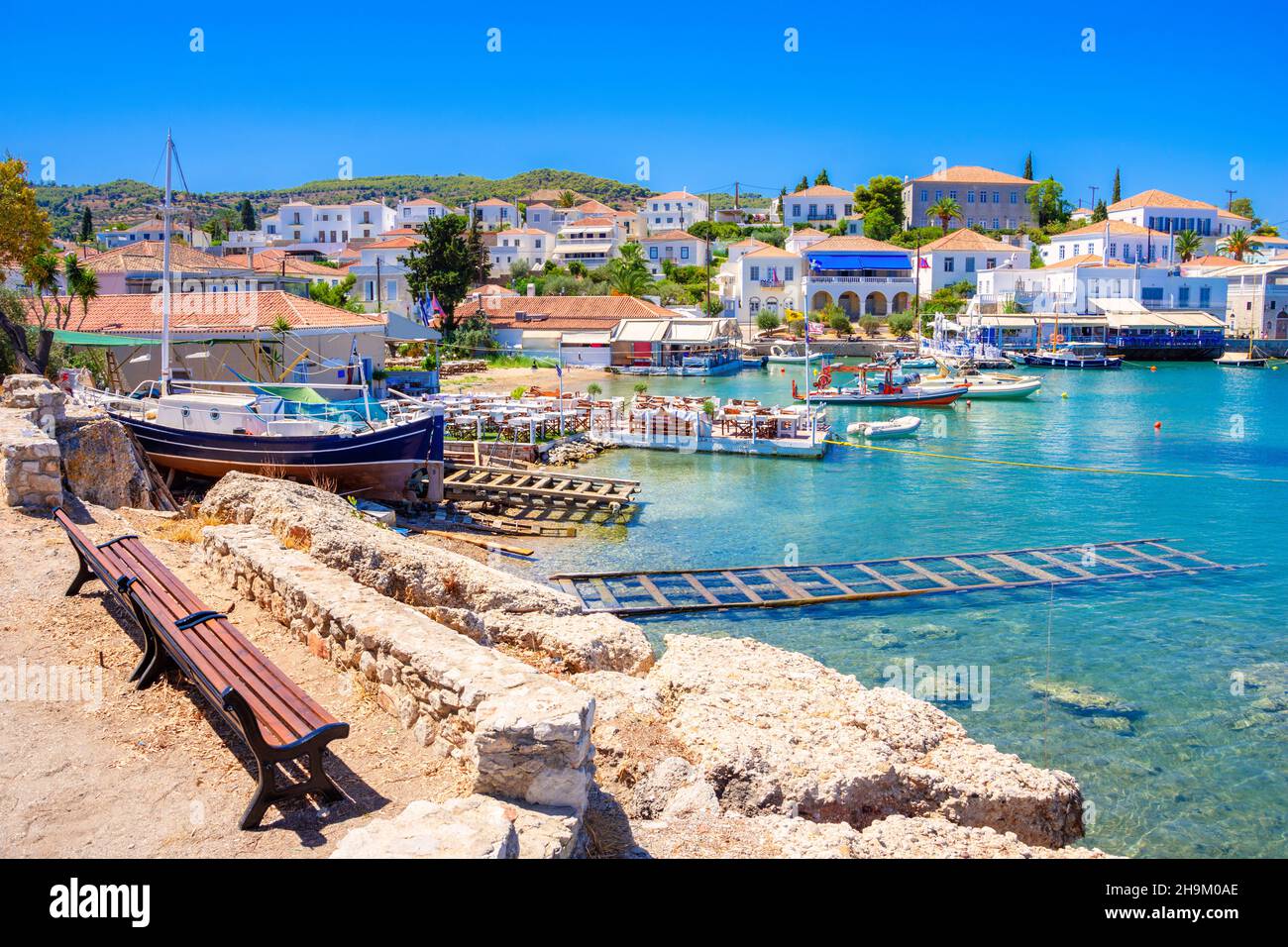 View of the amazing island of Spetses, Greece Stock Photo - Alamy