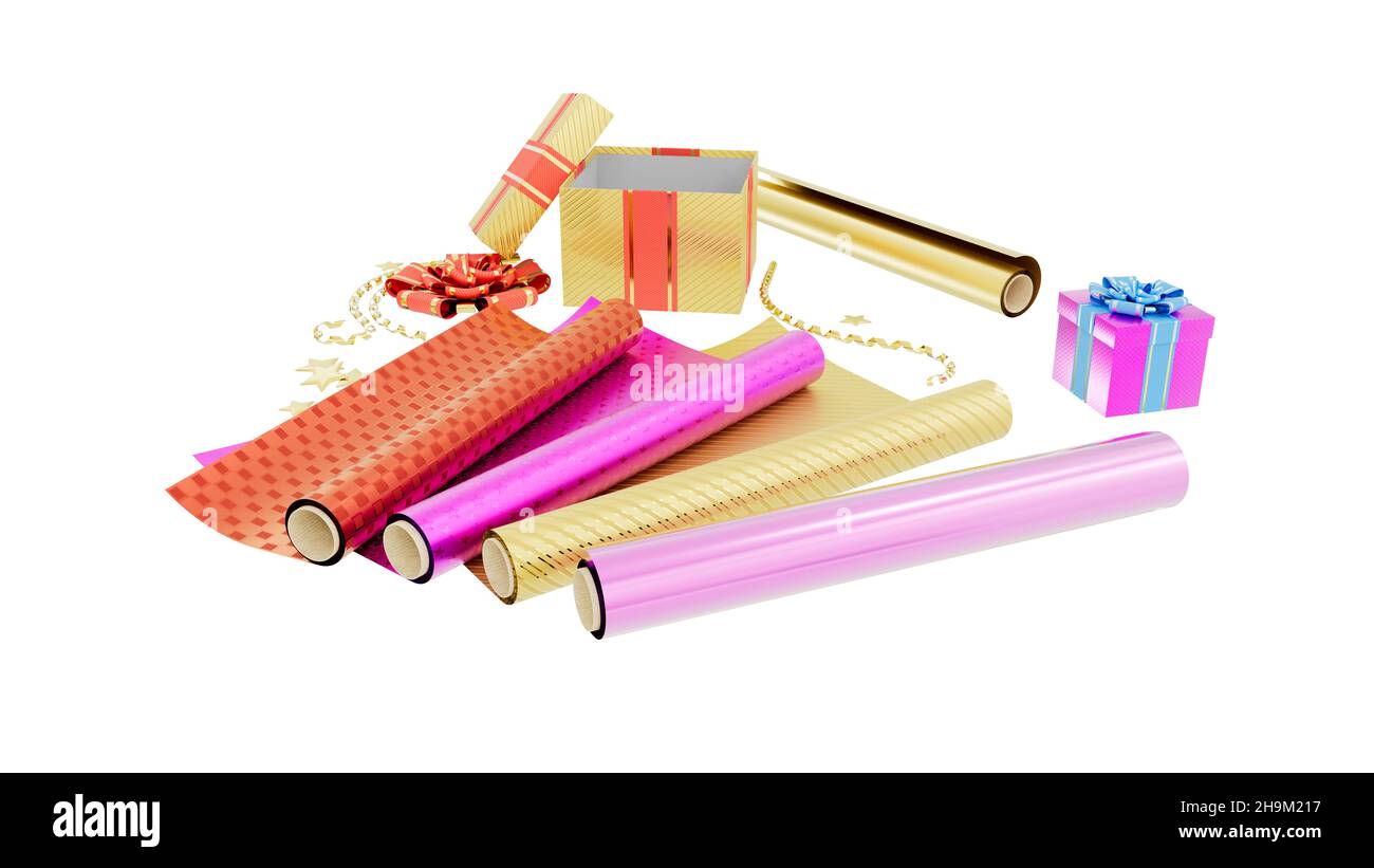 beautiful colorful vivid gift packaging paper and present on white ...