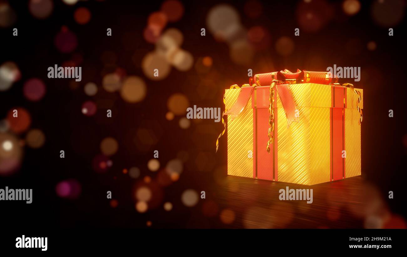 goldish - red surprise gift box on festive backdrop - object 3D ...