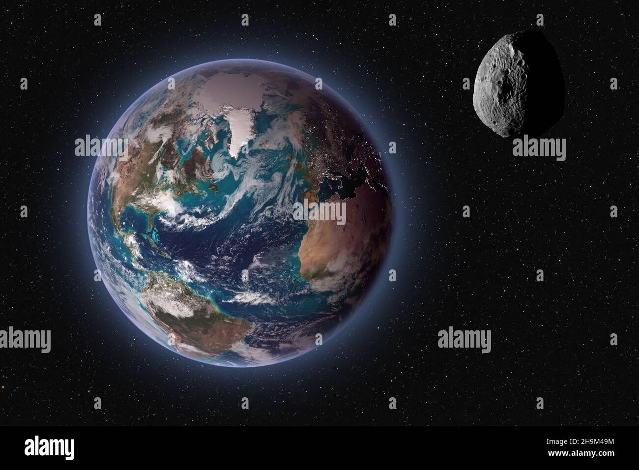 Asteroid approaching planet Earth, elements of this image furnished by ...