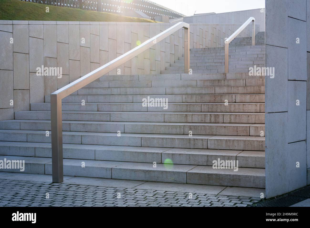 Beautiful stairs light sun on light background. Beautiful white ...