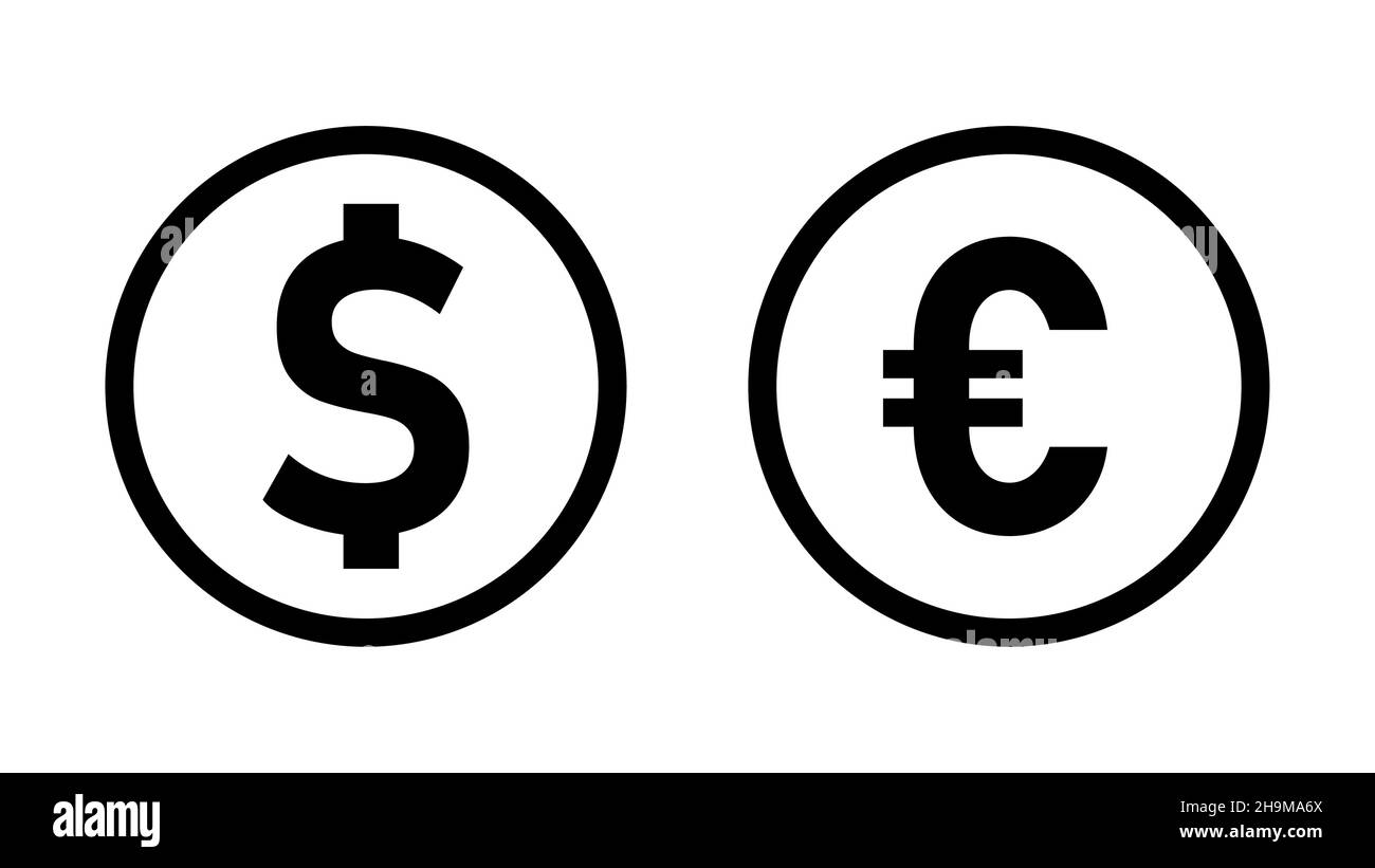 US Dollar Euro Exchange Currency Sign or Icon Set with a Coin Style ...
