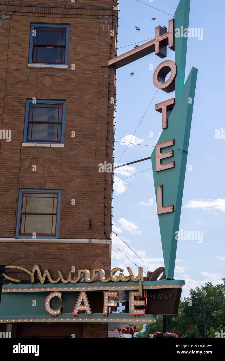 Livingston, Montana - July 3, 2021: The neon sign for the Murray Cafe ...
