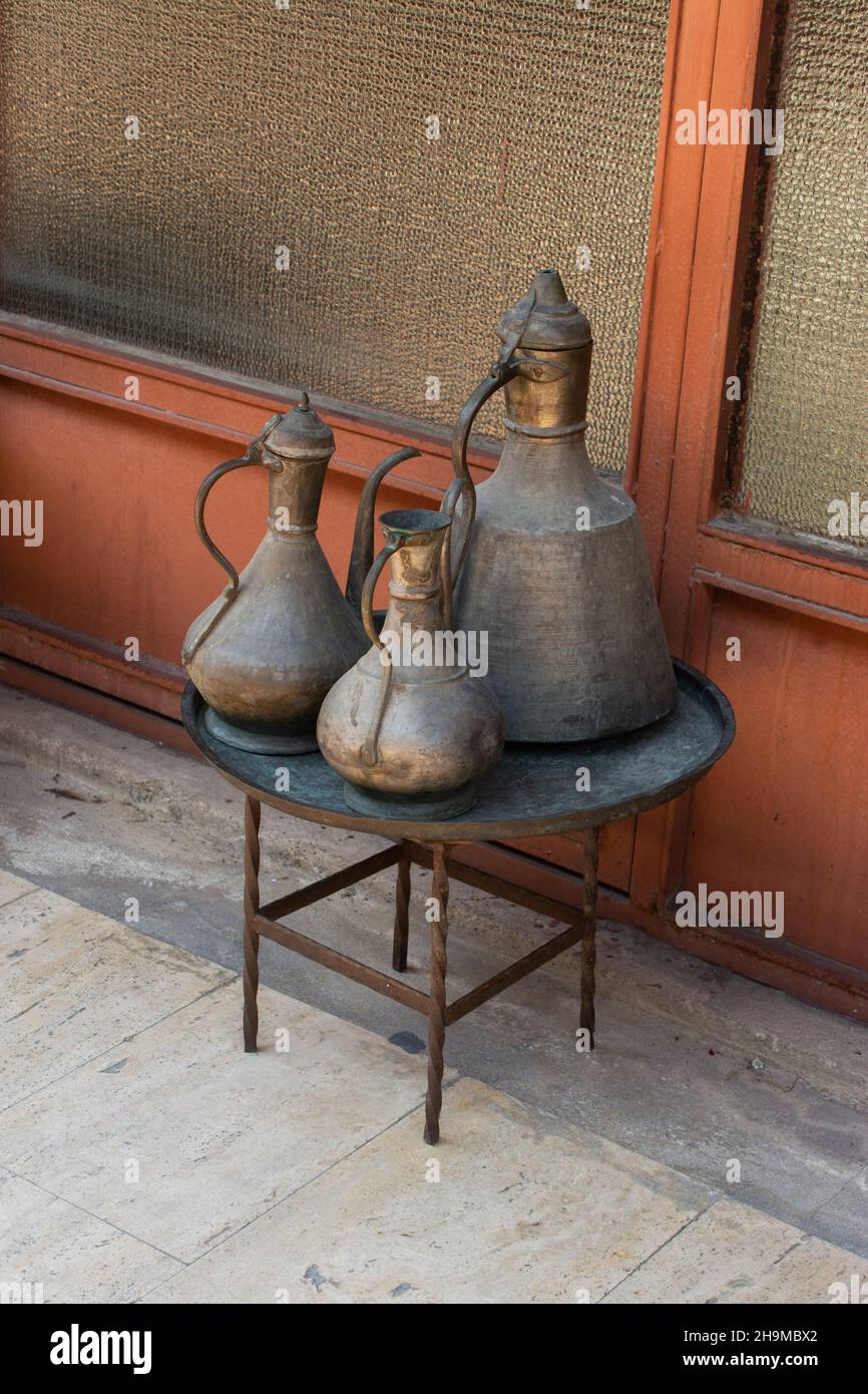 Ancient Copper Pots . antique vase . Very old metallic jug Stock Photo ...