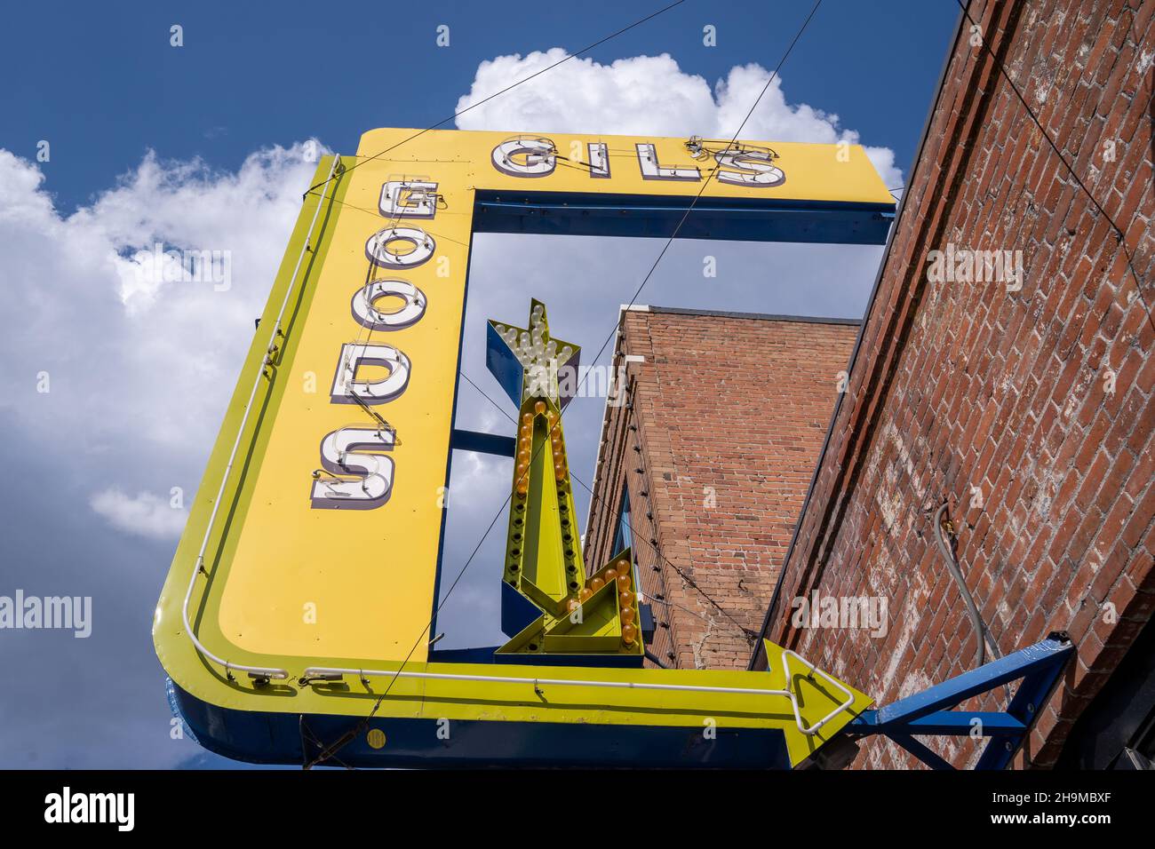 Livingston, Montana - July 3, 2021: Retro neon sign for Gil's Goods in ...