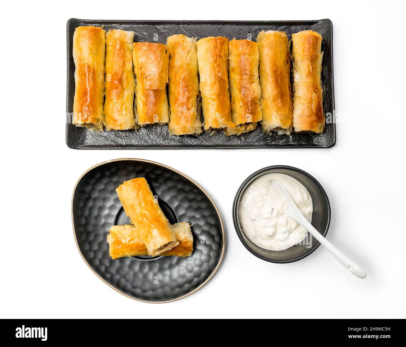 Meat rolls pastry - fried minced pork meat in spring rolls in a serving ...