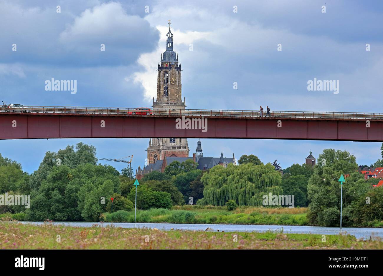 Highway bridge in front of Rhenen church tower Stock Photo - Alamy
