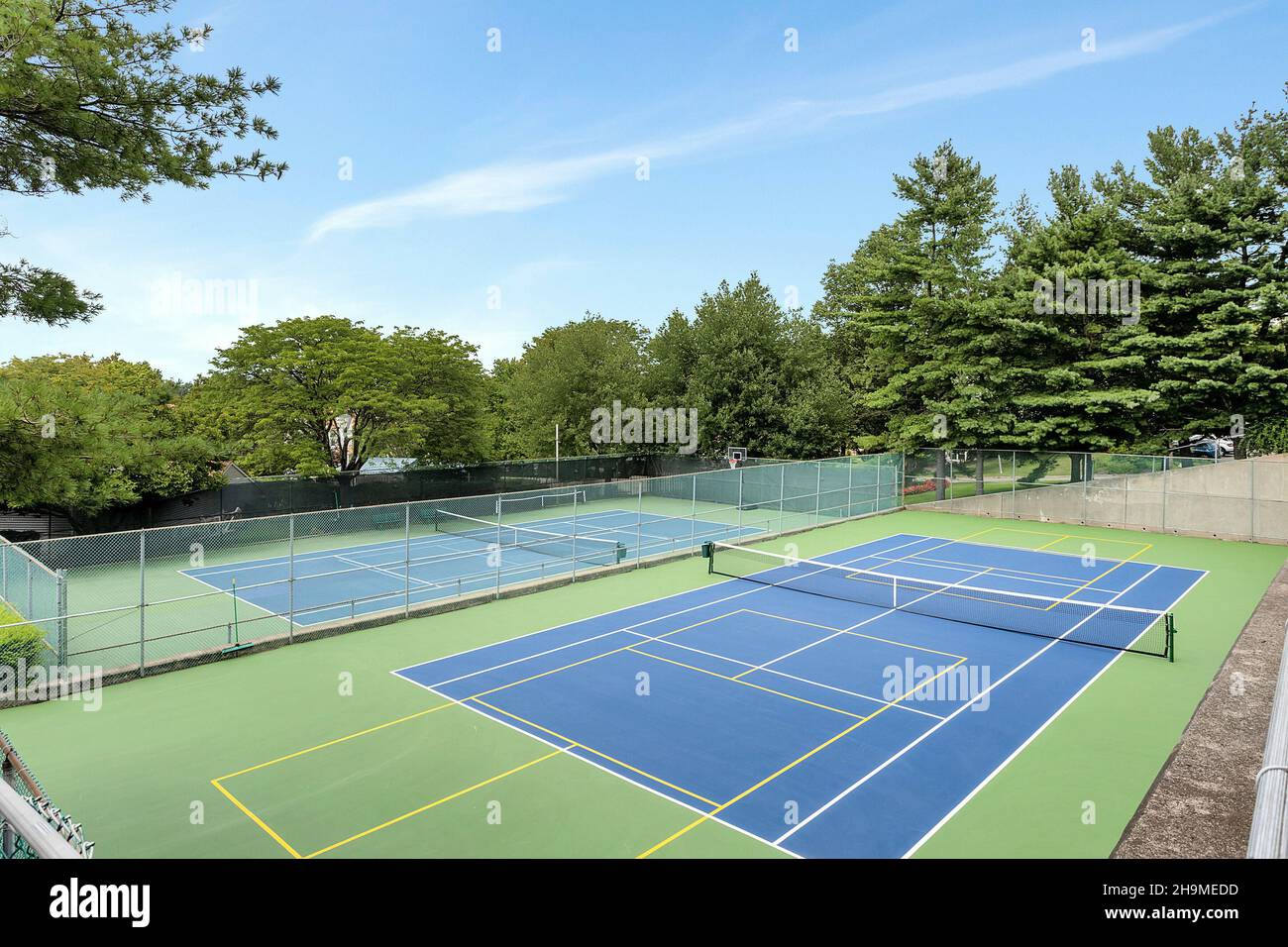 Tennis courts surrounded by green trees Stock Photo - Alamy