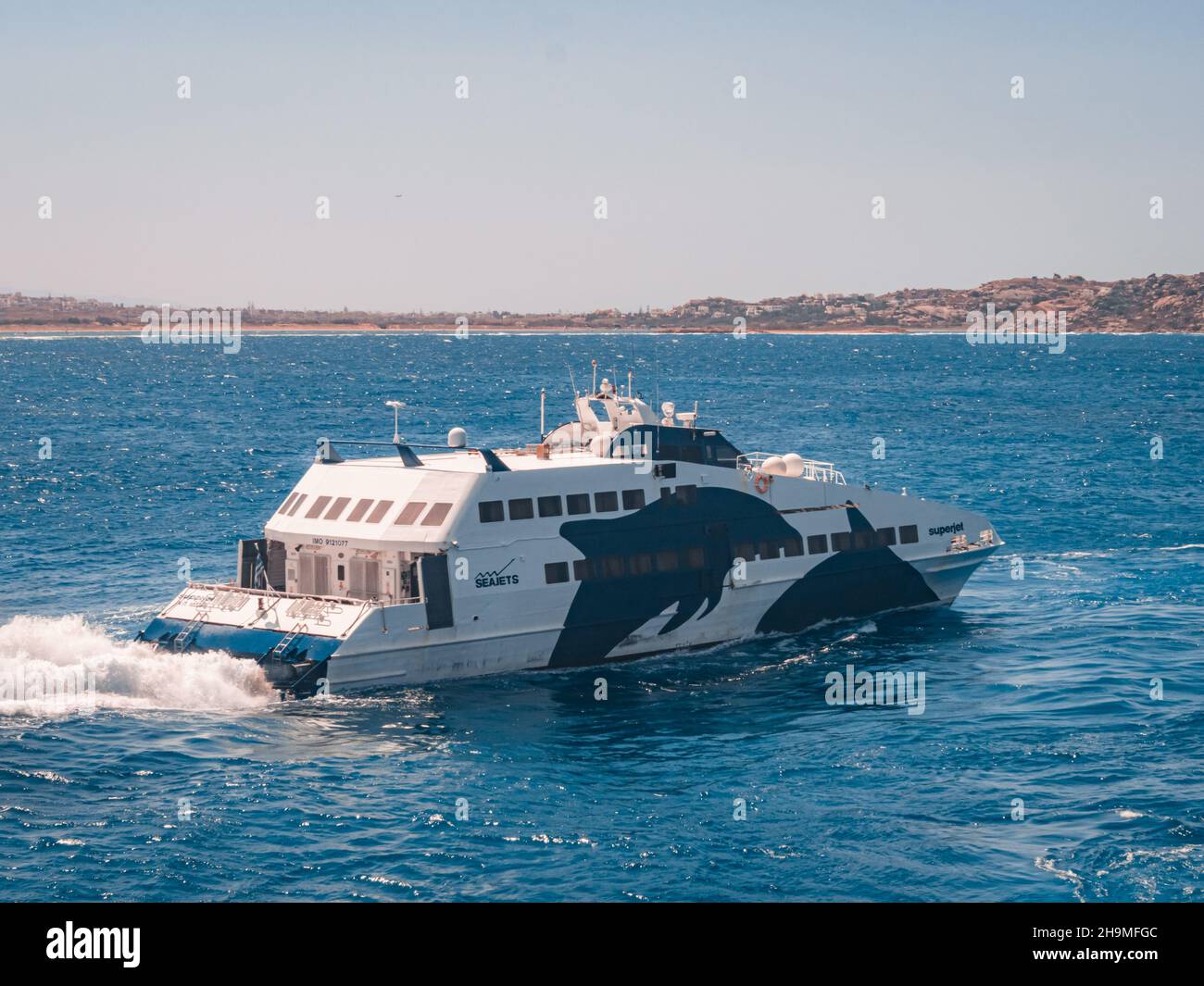 NAXOS, GREECE - Sep 05, 2021: A Superjet passenger ship in a sea near ...