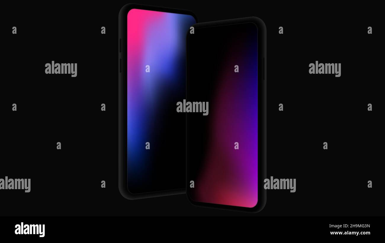 Pair of Isolated Smartphones with Violet Gradient Screen. Vector ...