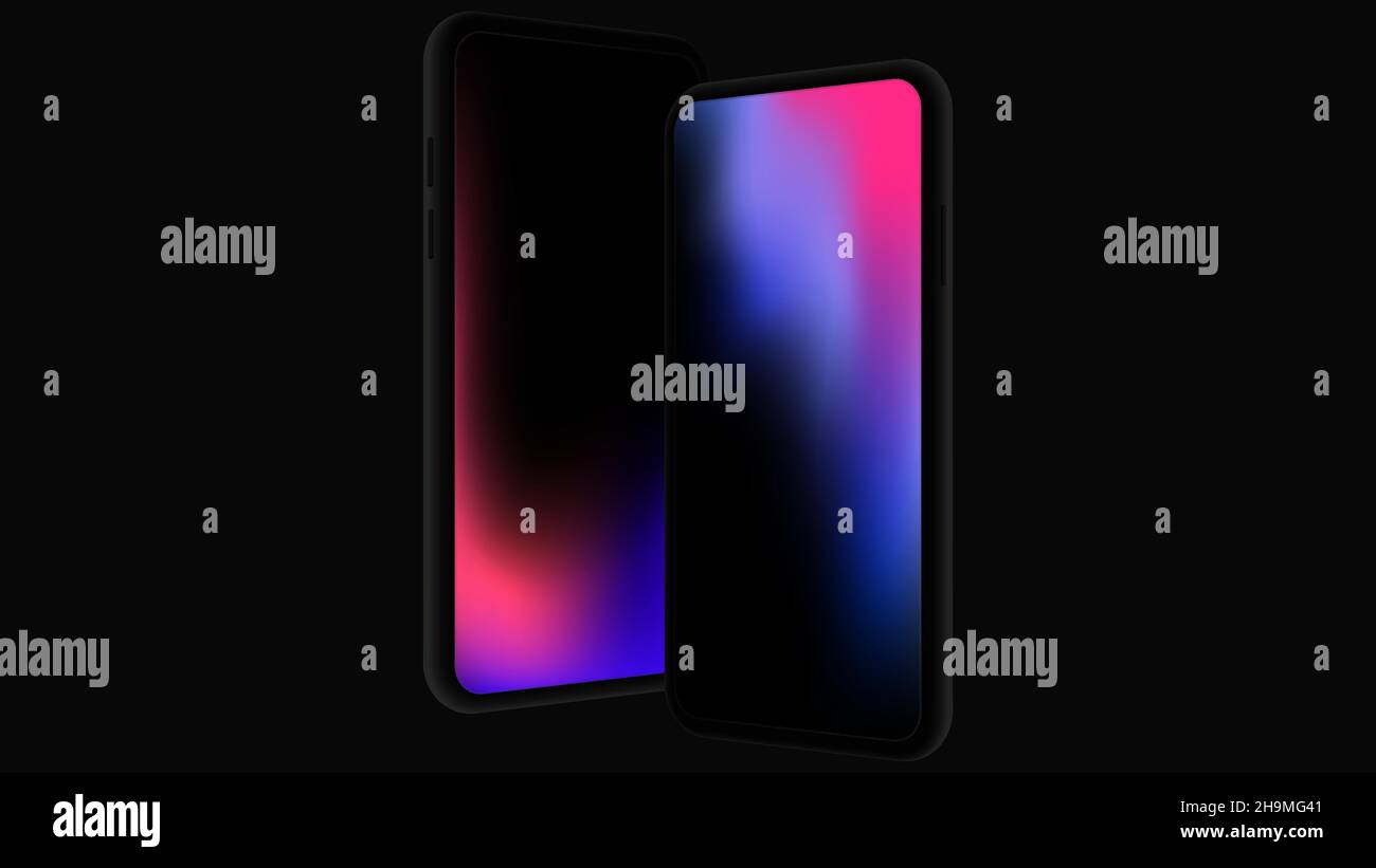 Pair of Isolated Smartphones with Violet Gradient Screen. Vector ...