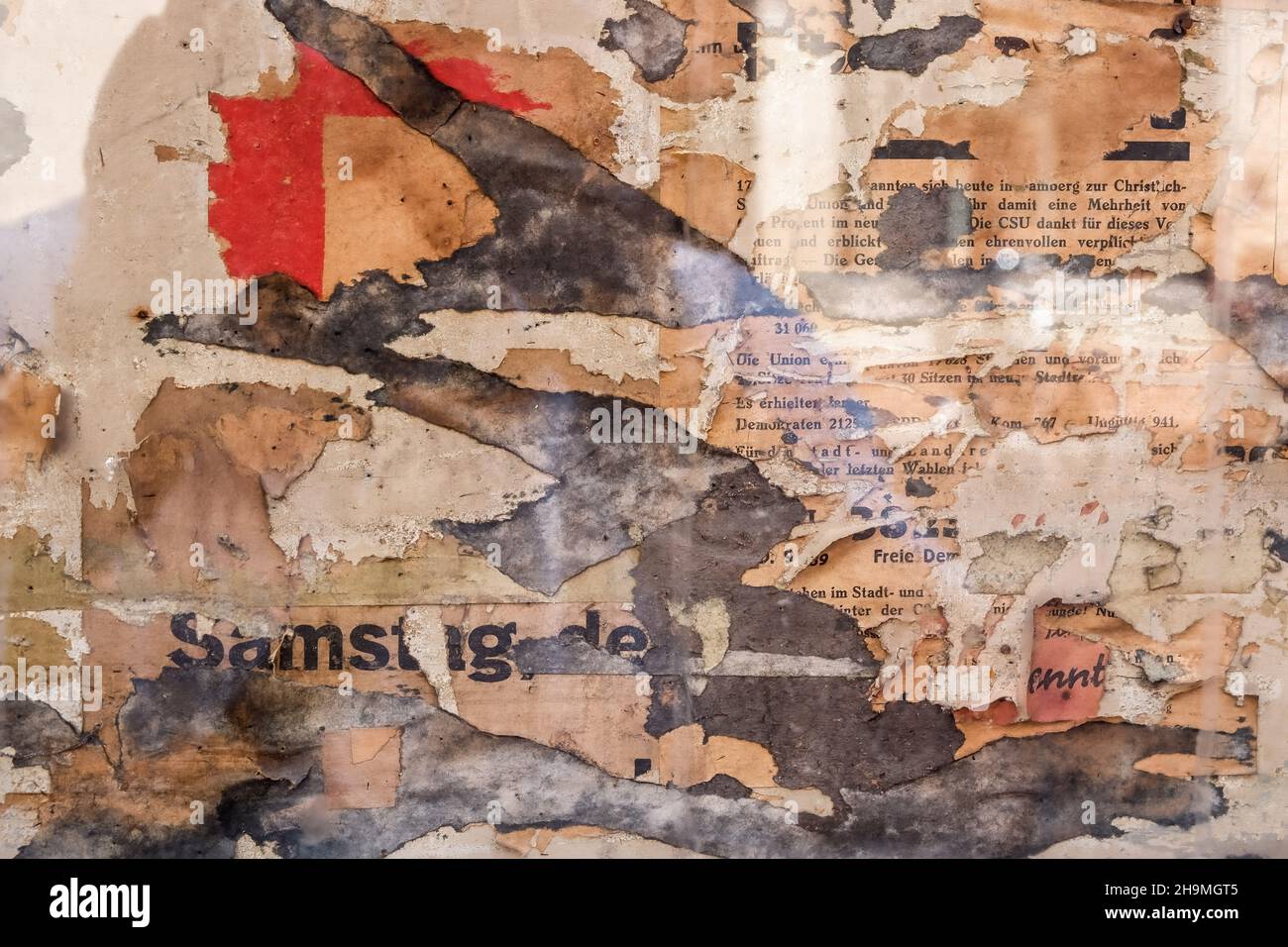 Closeup shot of the 75 years old newspaper scraps discovered during ...