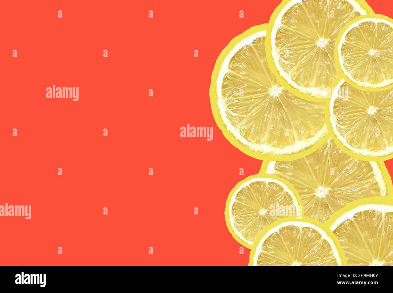 Closeup of sliced lemons on a red background with copy space Stock ...