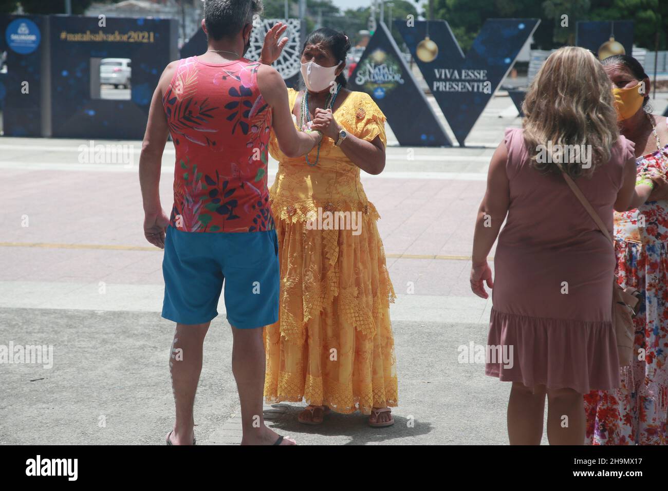 salvador, bahia, brazil - december 7, 2021: Gypsies doing hand reading of people on the street ...