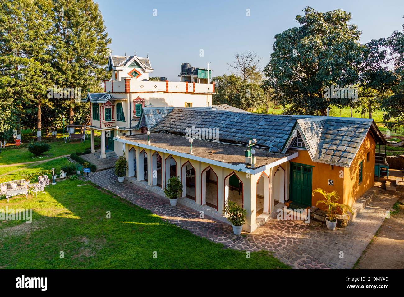View of th back of Judge's Court Hotel and its verandah and garden in ...
