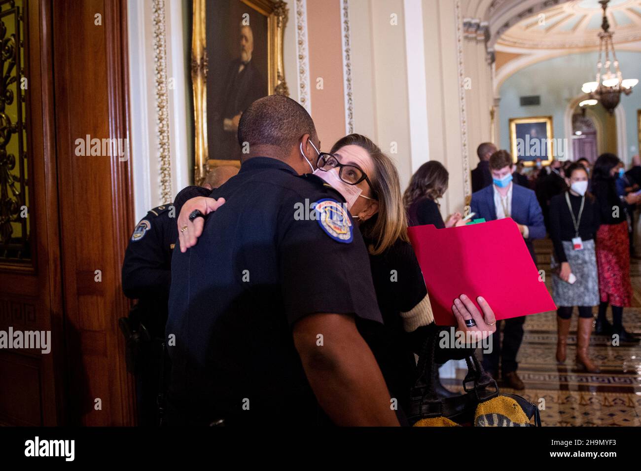 United States Senator Kyrsten Sinema (Democrat of Arizona) gives a hug ...