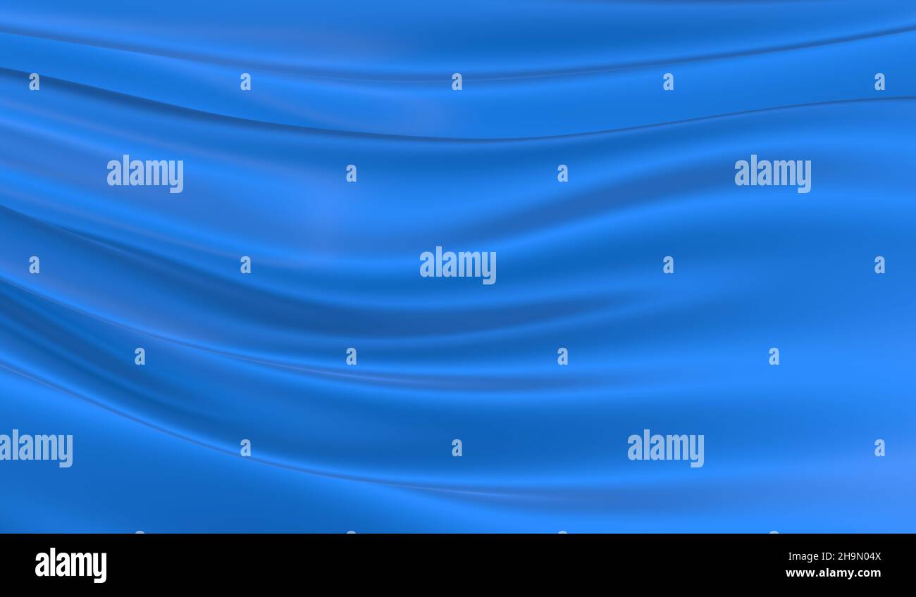 Beautiful flowing fabric flying in the wind. Blue wavy silk or satin ...