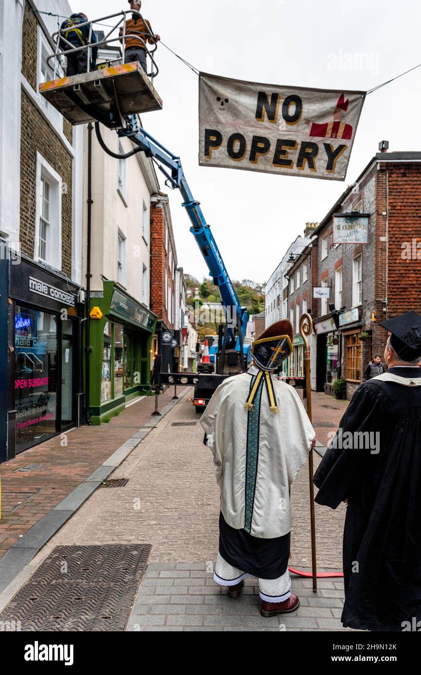 Members of Cliffe Bonfire Society Dressed In Religious Costume Watch As ...