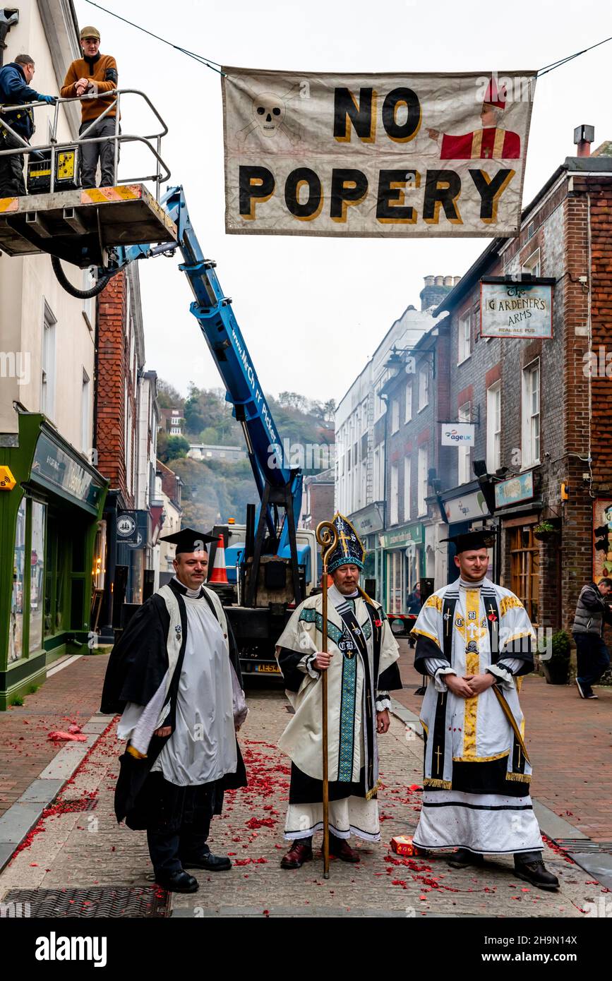 Members of Cliffe Bonfire Society Dressed In Religious Costume Watch As ...
