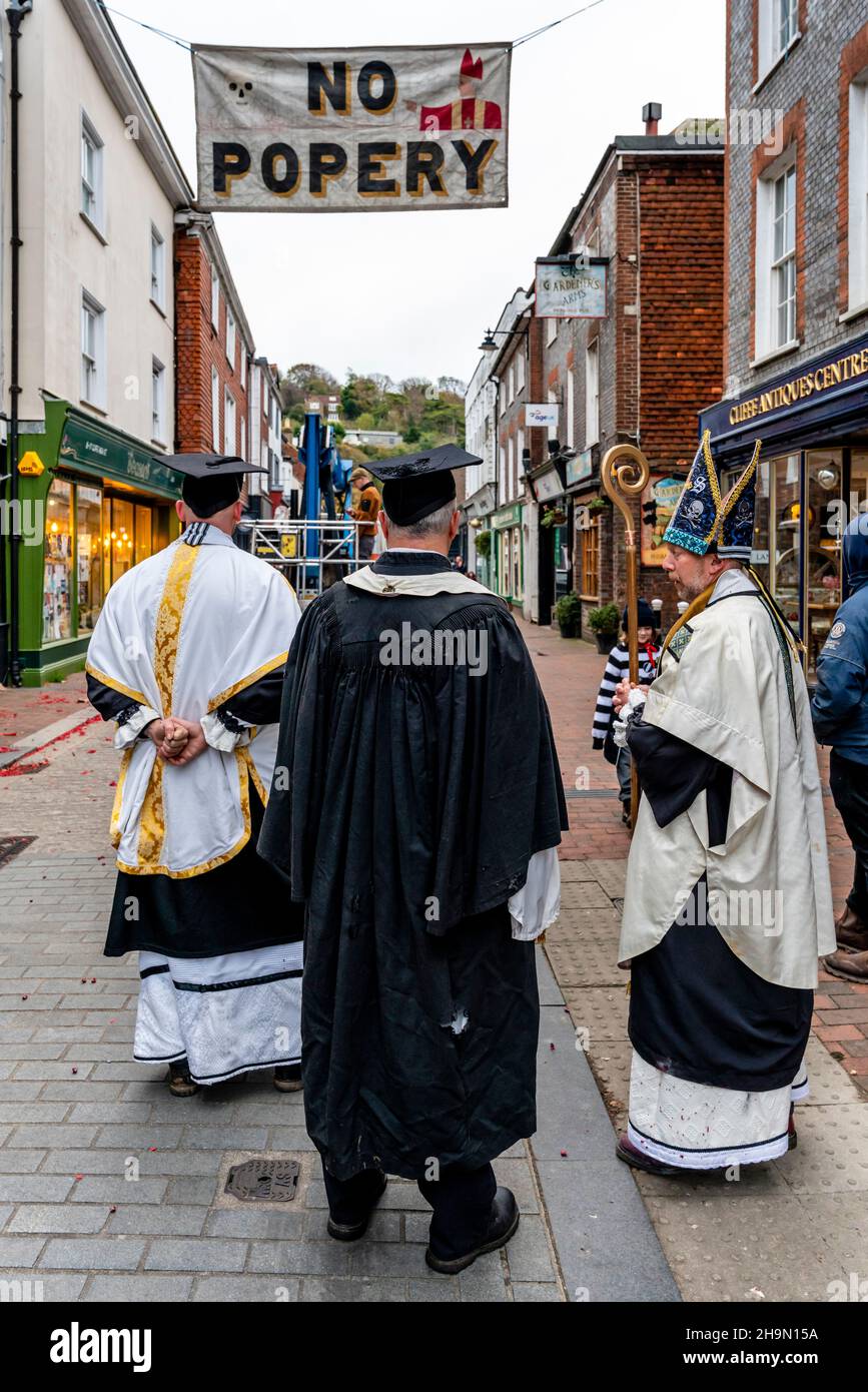 Members of Cliffe Bonfire Society Dressed In Religious Costume Watch As ...