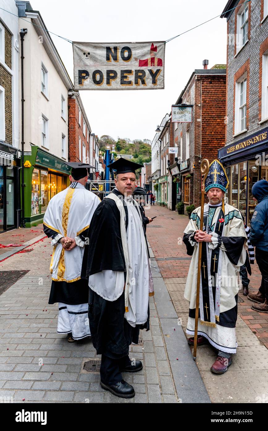 Members of Cliffe Bonfire Society Dressed In Religious Costume Watch As ...