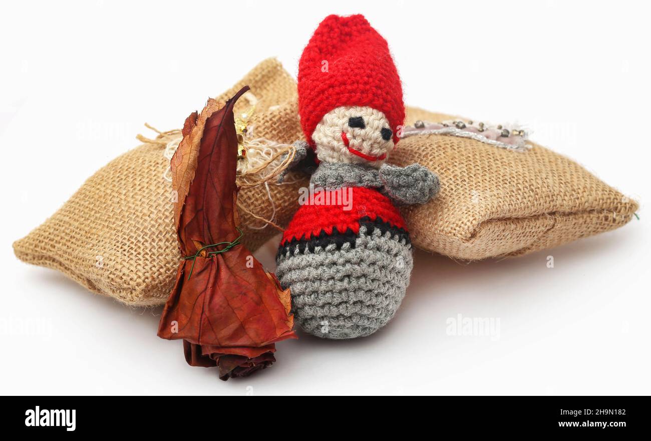 Santa Claus with gift sac over white background Stock Photo - Alamy
