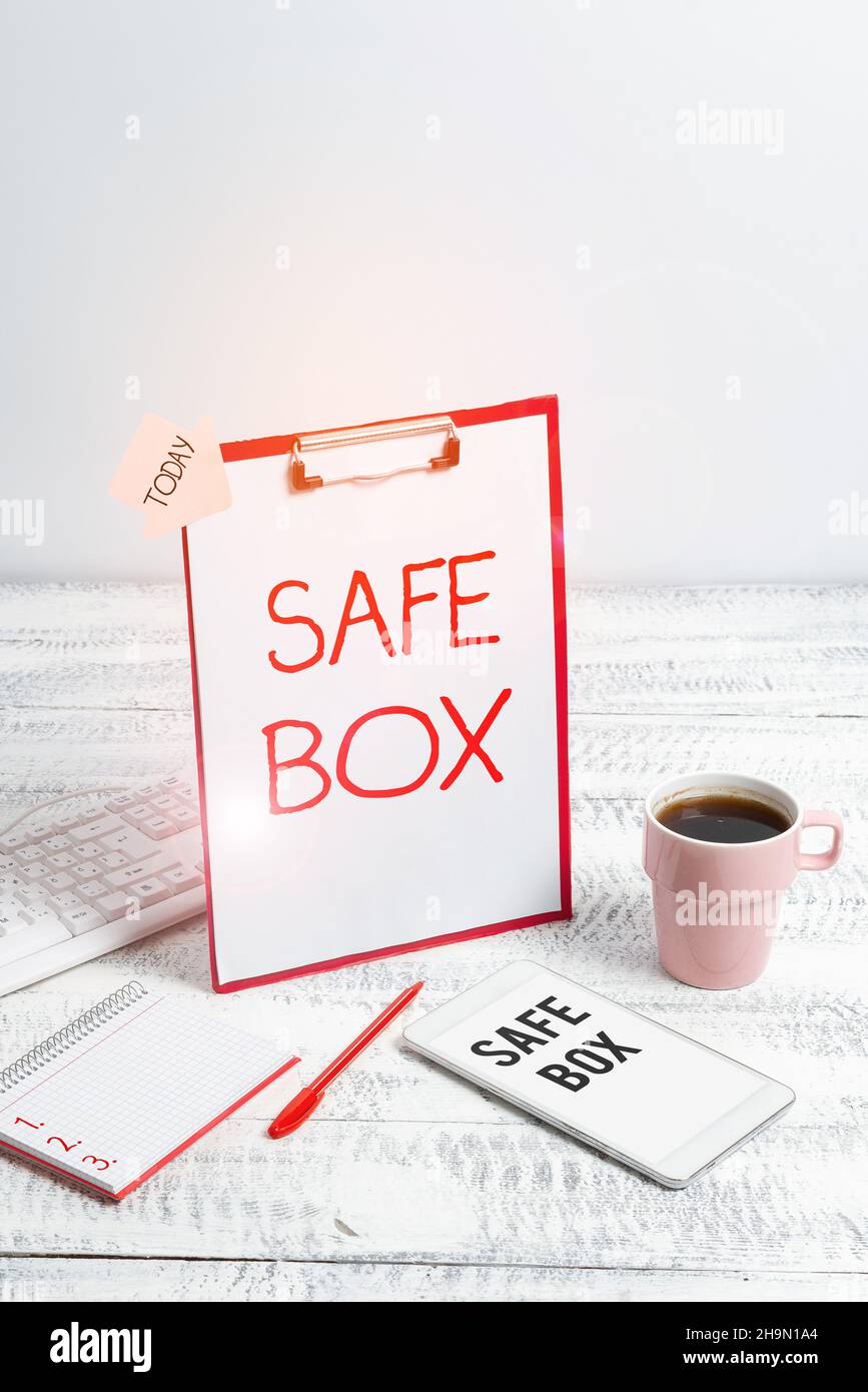 Handwriting text Safe Box. Conceptual photo A small structure where you ...