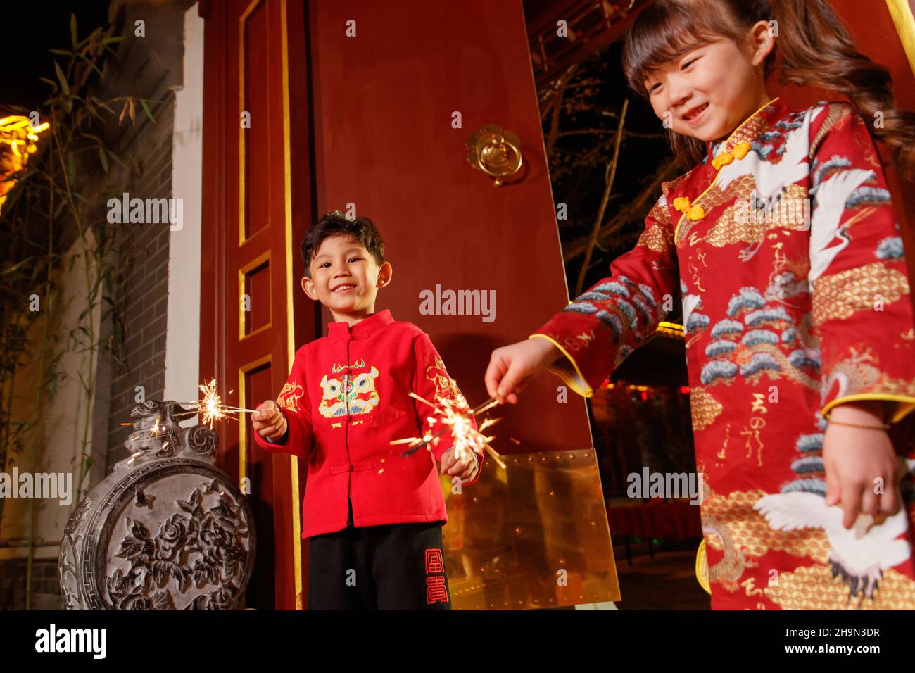 Happy children's fireworks Stock Photo - Alamy