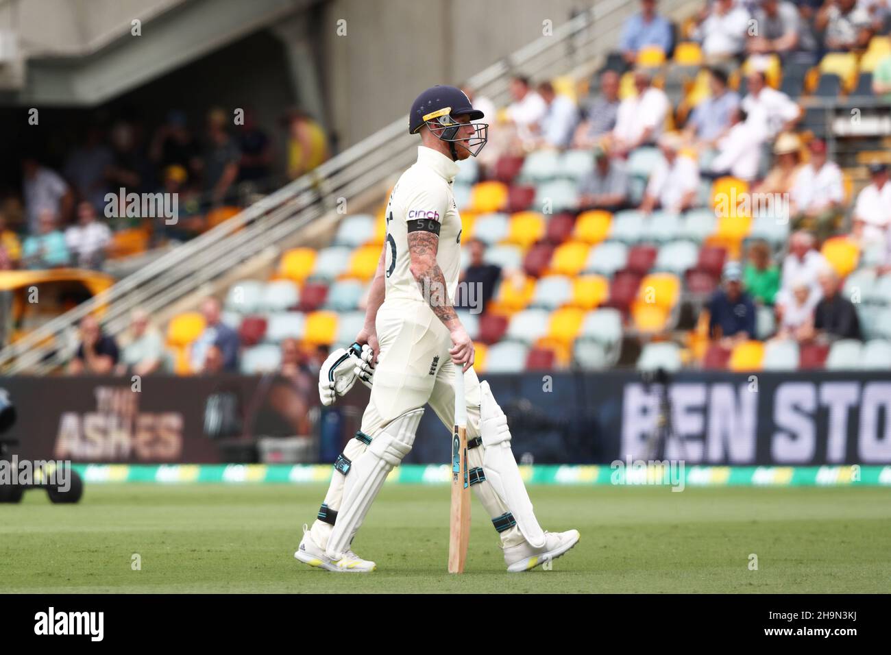 England's Ben Stokes walks off after being dismissed during day one of ...