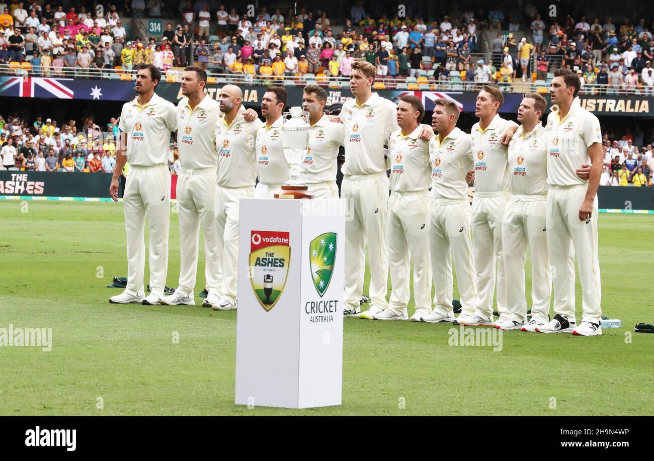 Australia line up for their Anthem during day one of the first Ashes ...
