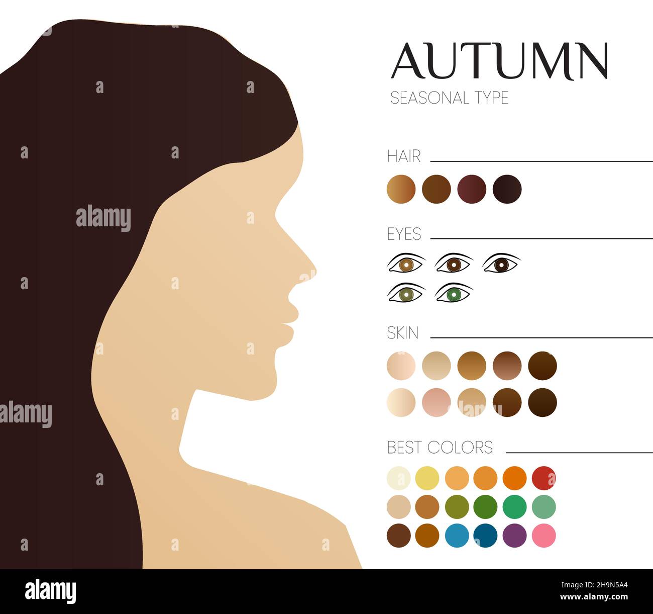 Seasonal Color Analysis for Autumn Type. Illustration with Woman Stock ...