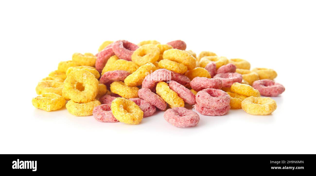 Colorful cereal rings on white background Stock Photo - Alamy