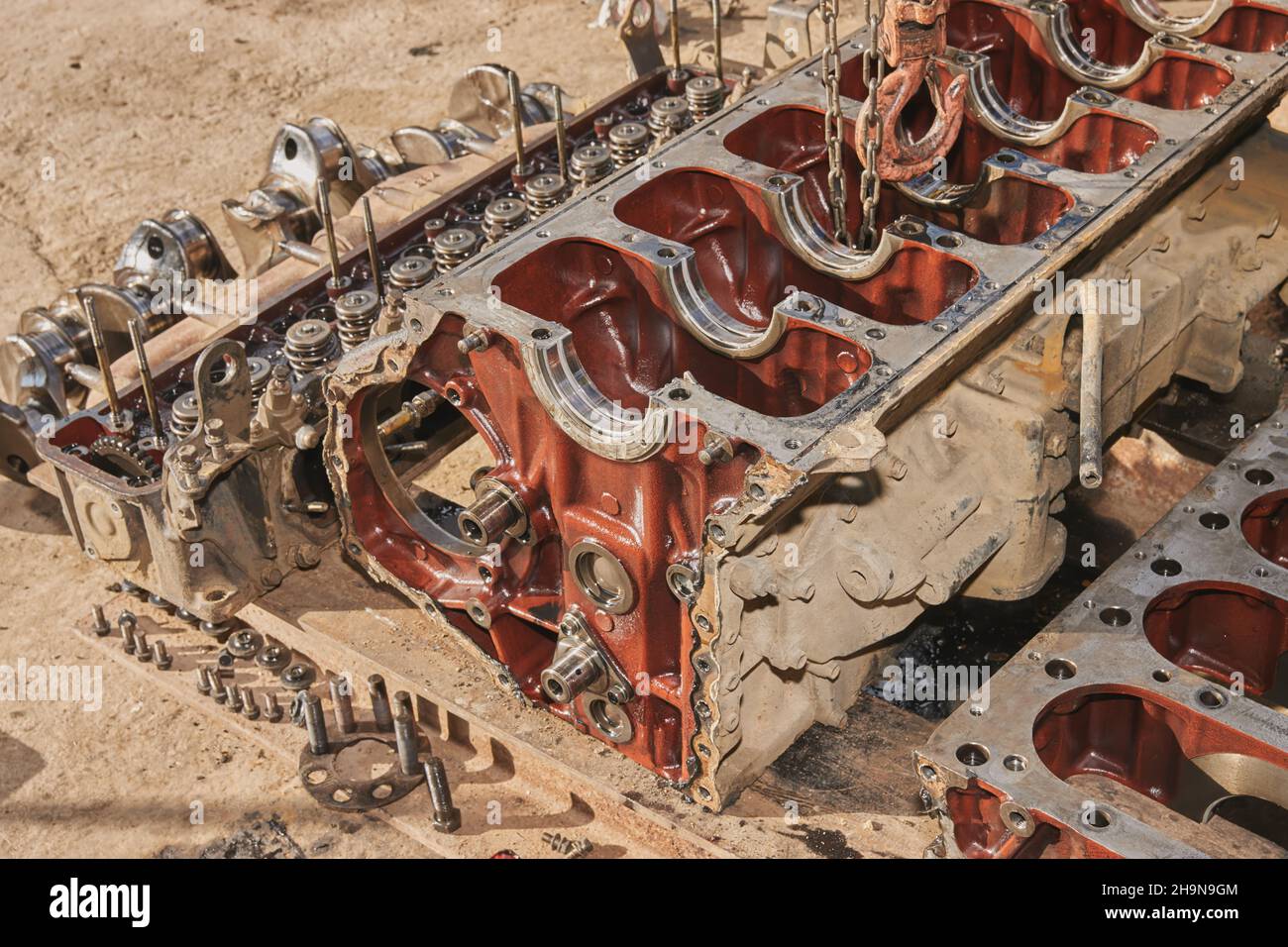 Side View Cylinder Block and Cylinder Head of Truck Engine and Engine ...