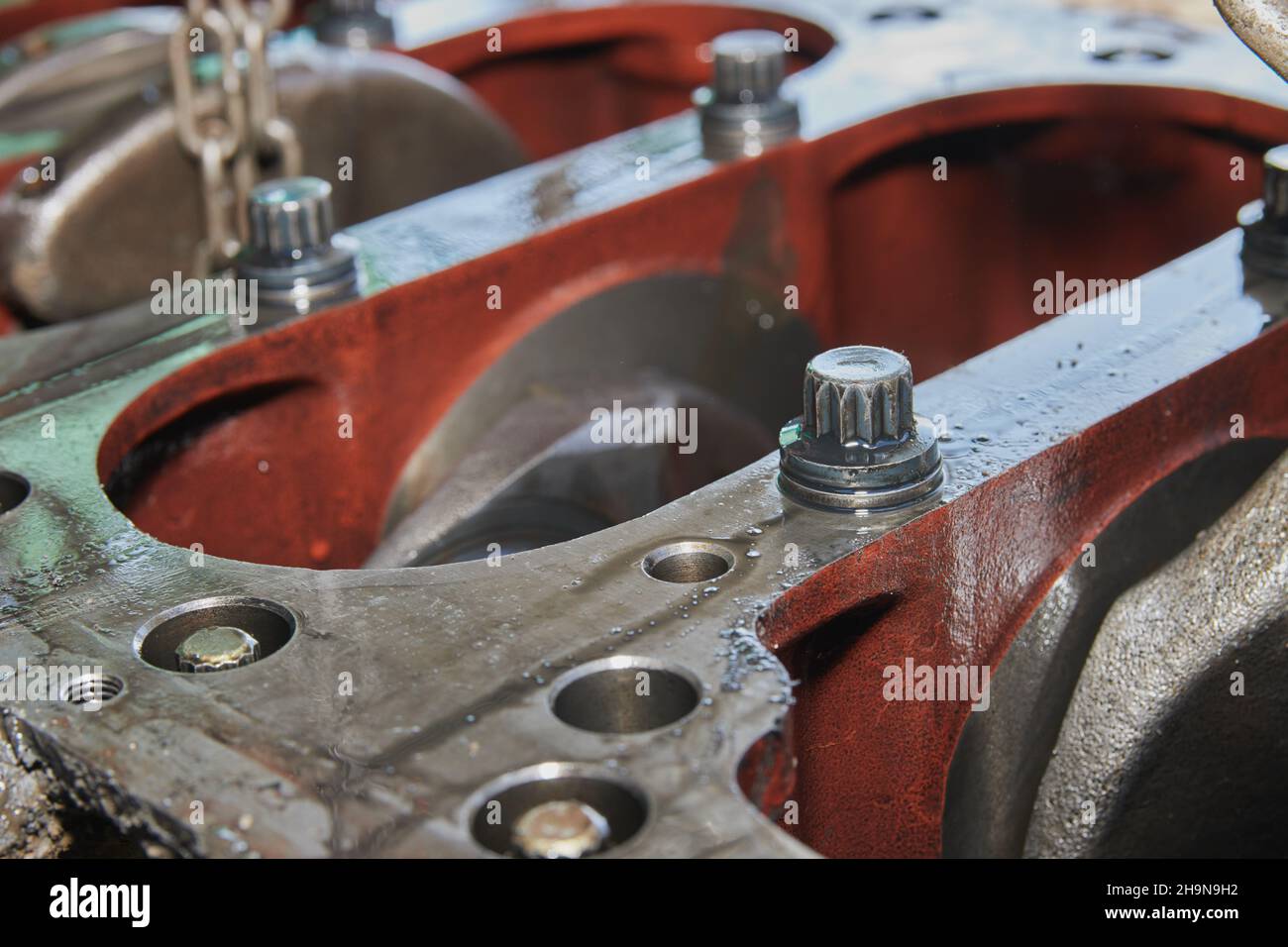 Wide View Right Frame Cylinder Block Bolt and Crankshaft and Engine Oil ...