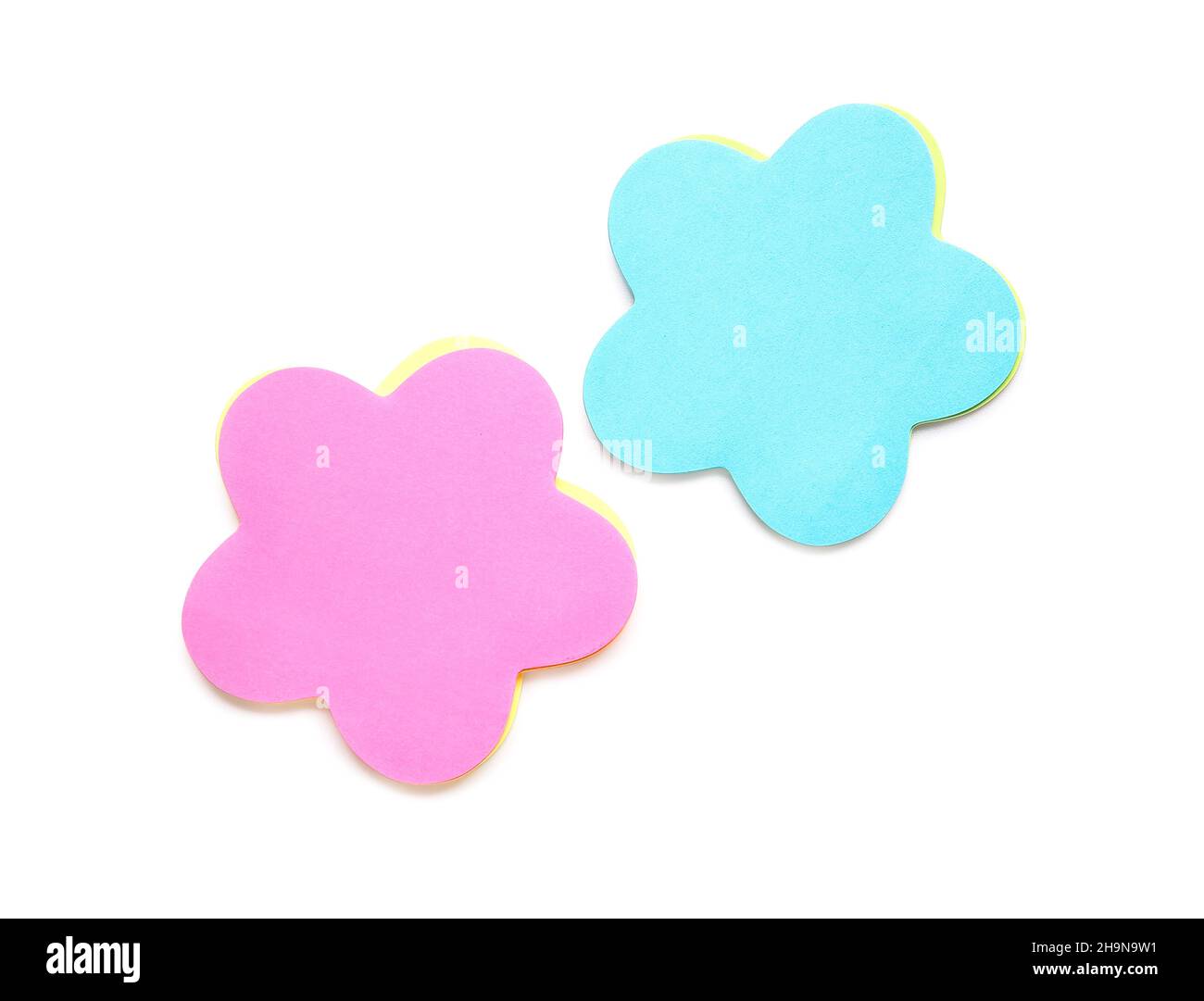 Colorful sticky notes in shape of flowers on white background Stock ...