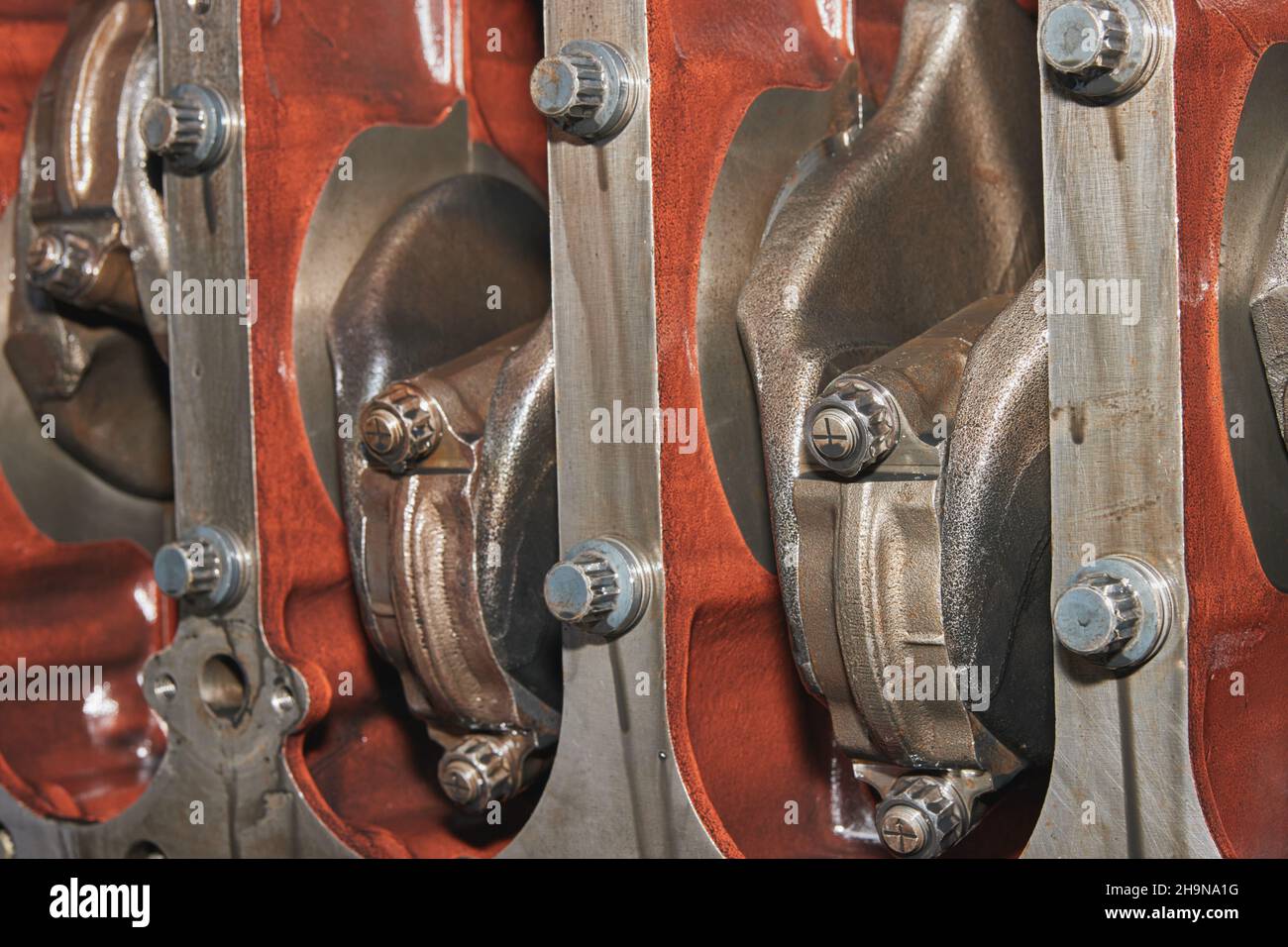 Zoom View Bottom Cylinder Block and Crankshaft of Truck Engine with ...