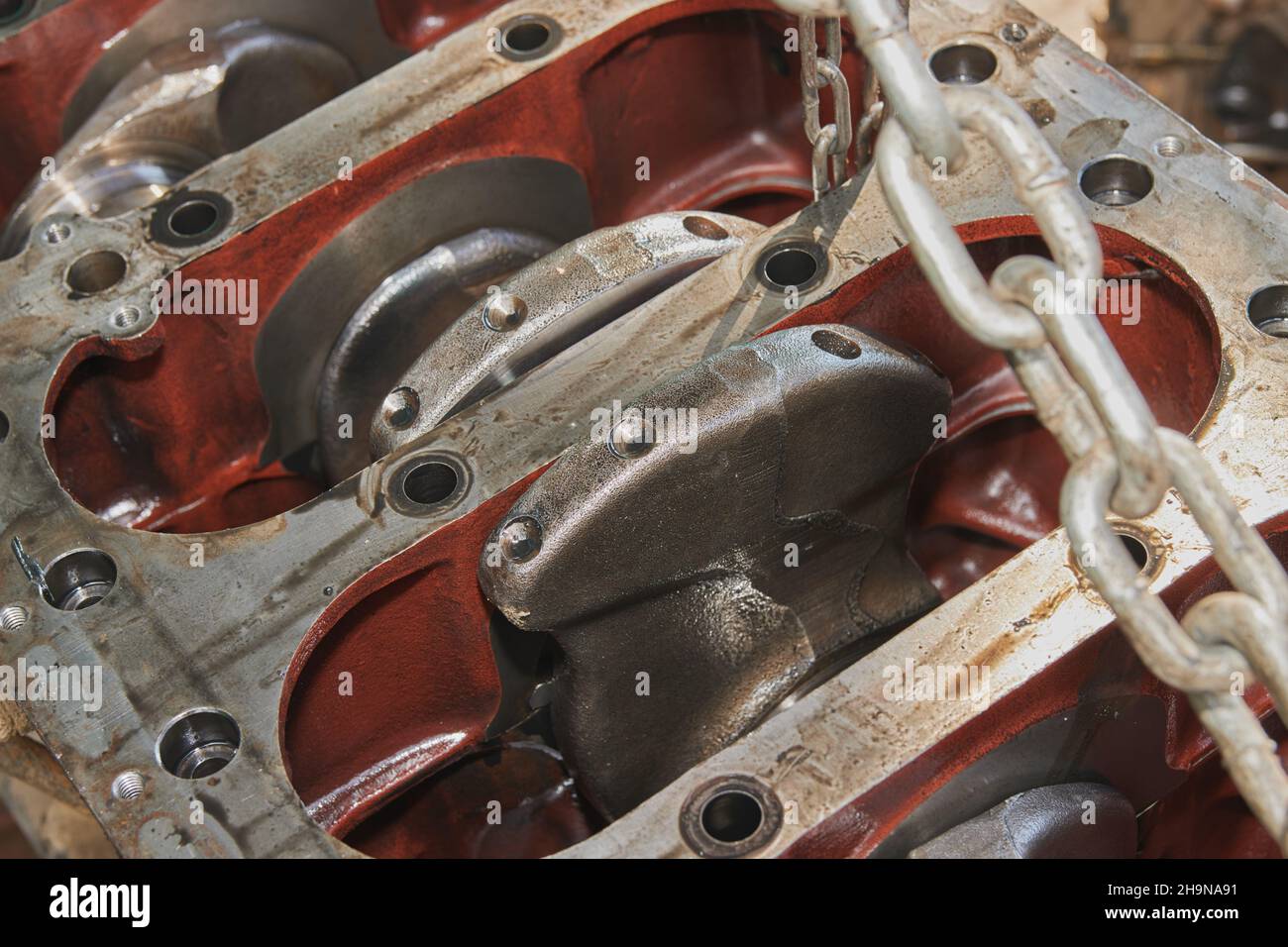 Bottom Crankshaft and Engine Oil Stain in Cylinder Block and Chain ...