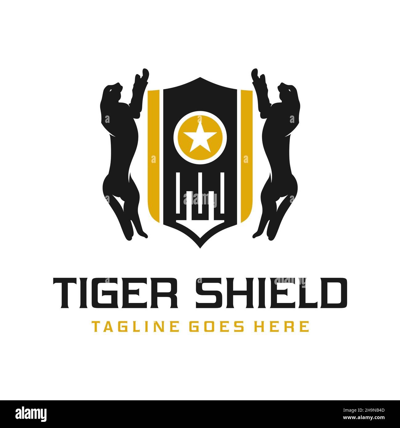 Tiger animal shield logo design Stock Photo - Alamy