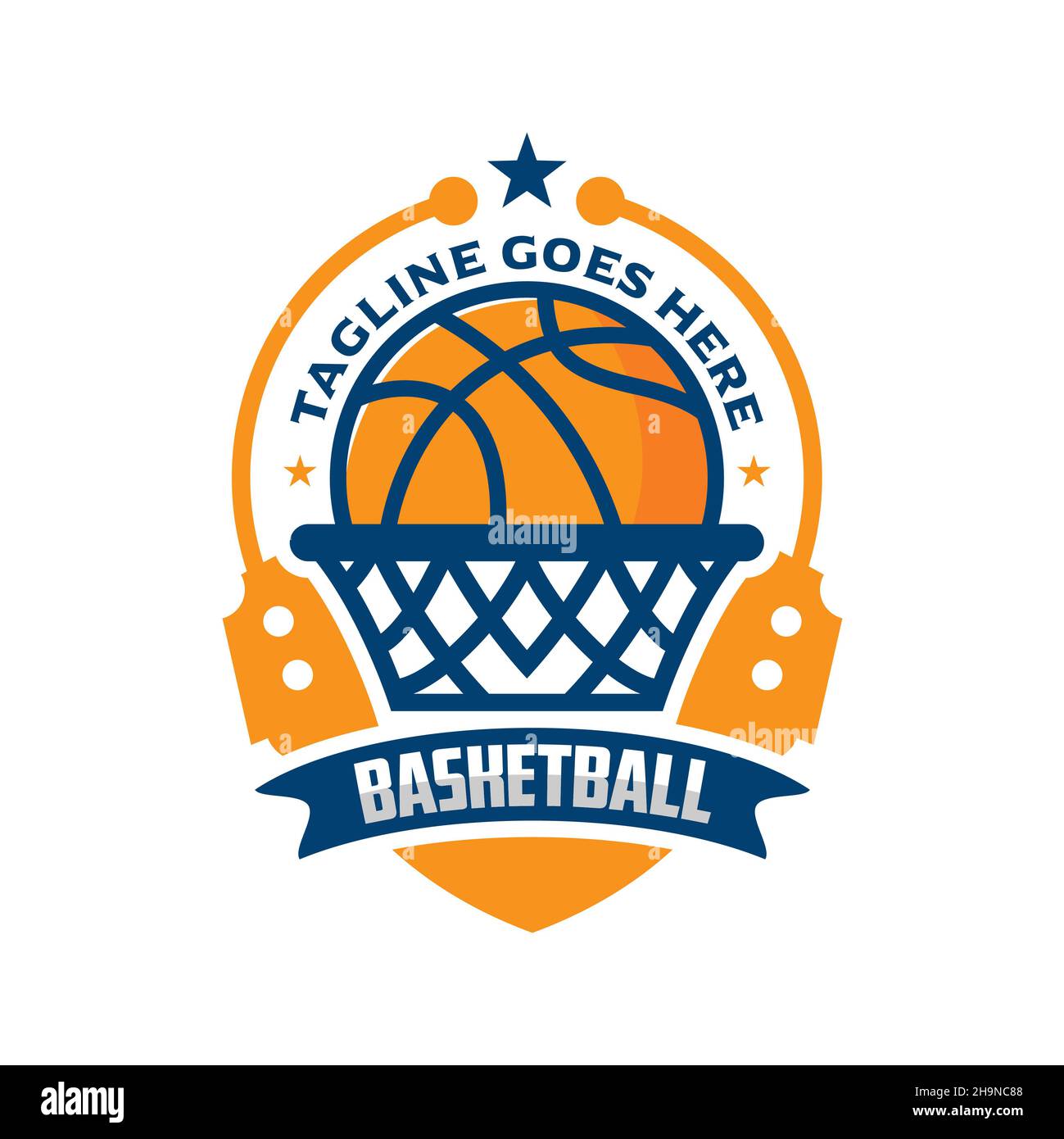 Basketball emblem logo design template Stock Photo - Alamy