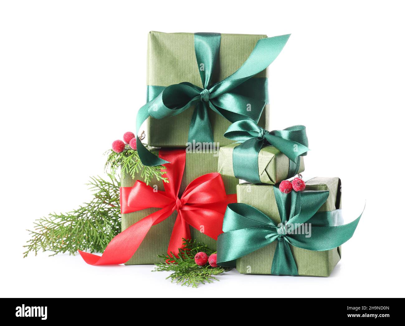 Beautiful Christmas gift boxes isolated on white background Stock Photo ...