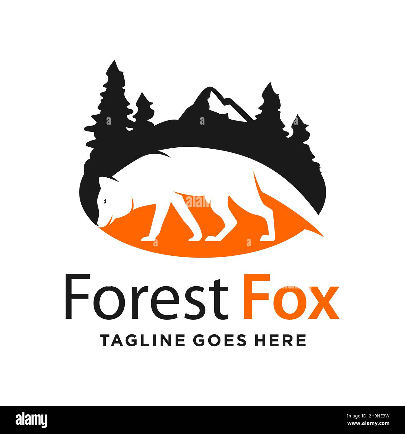Forest and mountain fox logo design template Stock Photo - Alamy