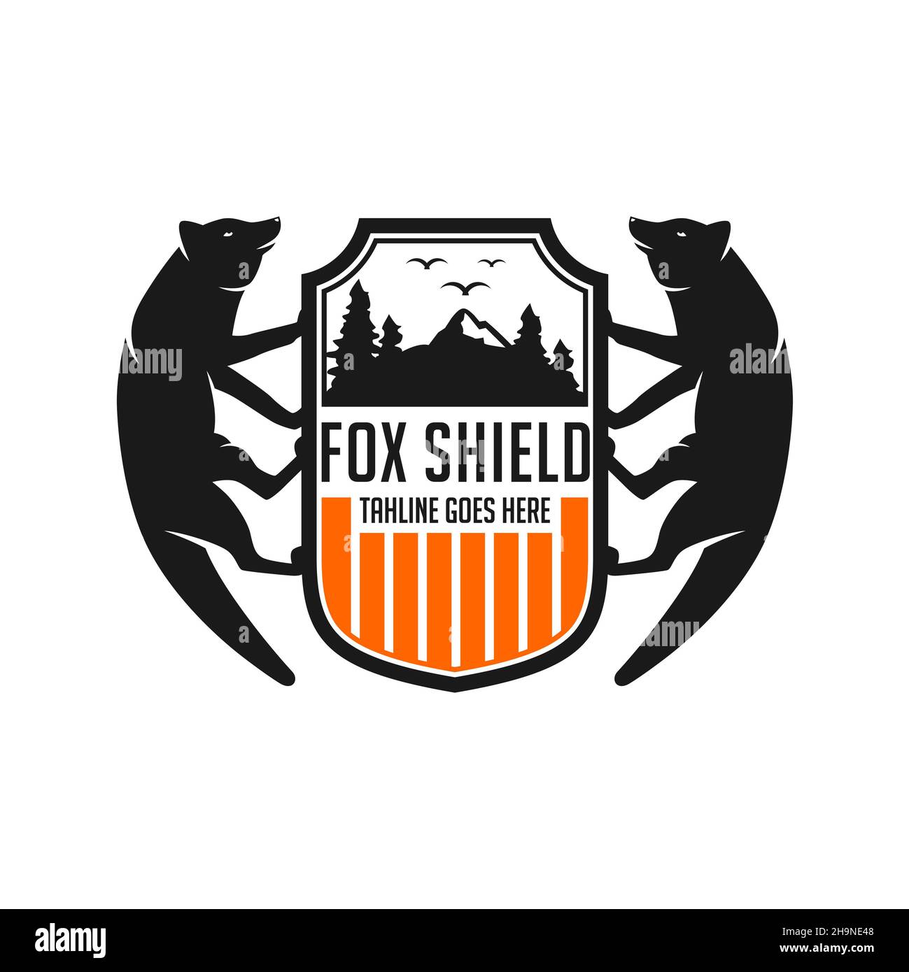 Fox and shield logo designs template Stock Photo - Alamy