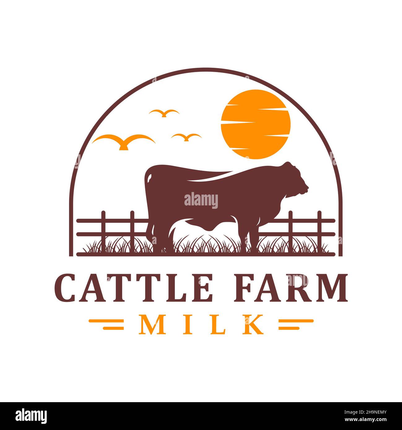 logo design angus cow on grass and sun Stock Photo - Alamy