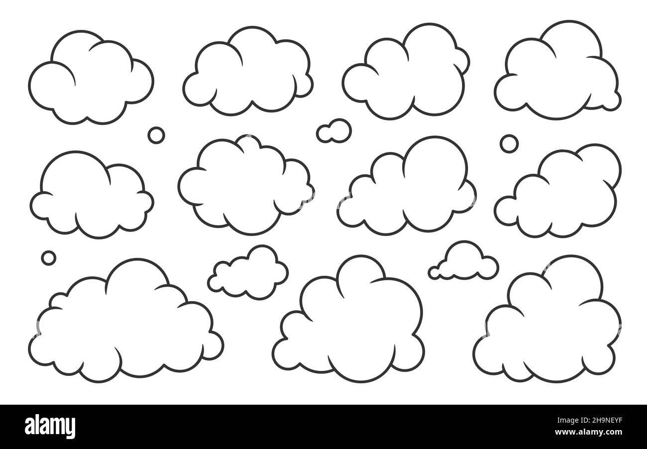 Cloud black line set. Climate weather cloudy icon. Blank form web ...