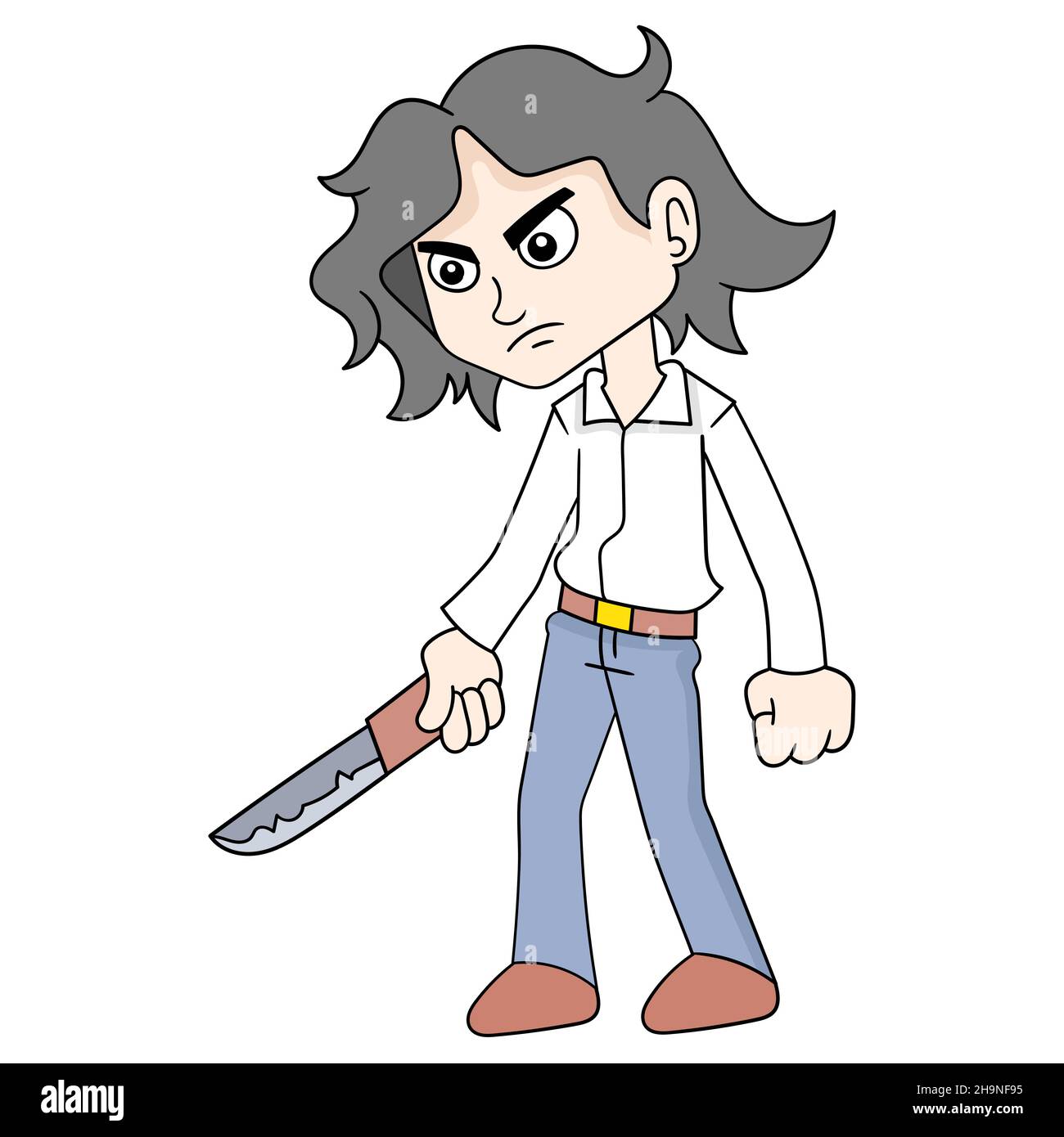 bad guy is angry with a machete, vector illustration art. doodle icon ...