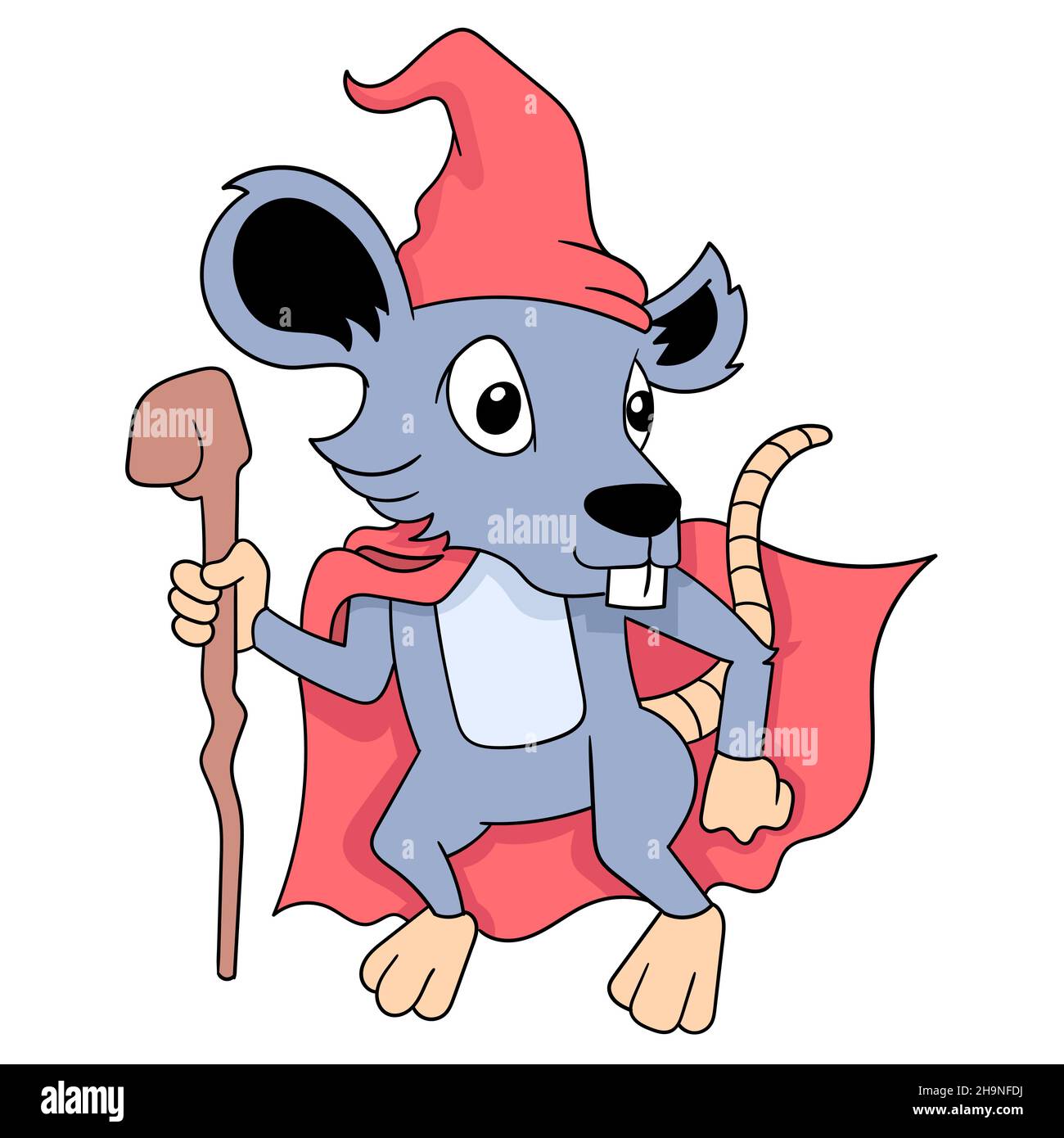 the mouse is wearing a witch costume, vector illustration art. doodle ...