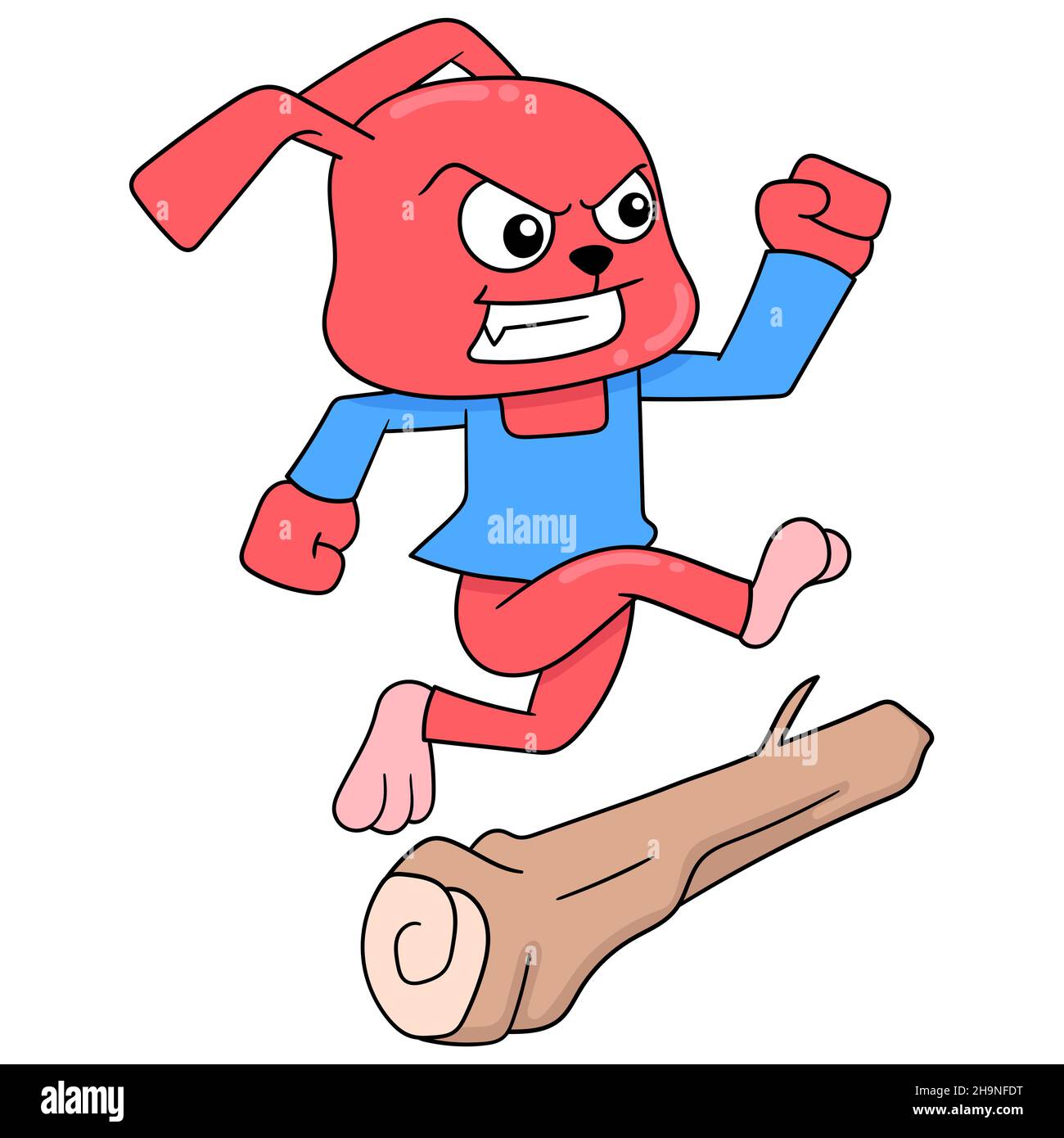 the rabbit is practicing running on a log, vector illustration art ...