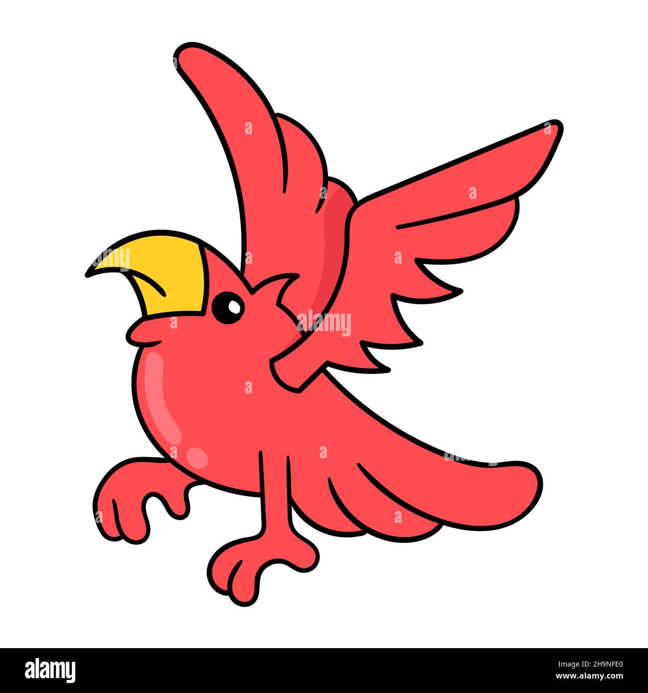red bird flying in the sky, vector illustration art. doodle icon image ...