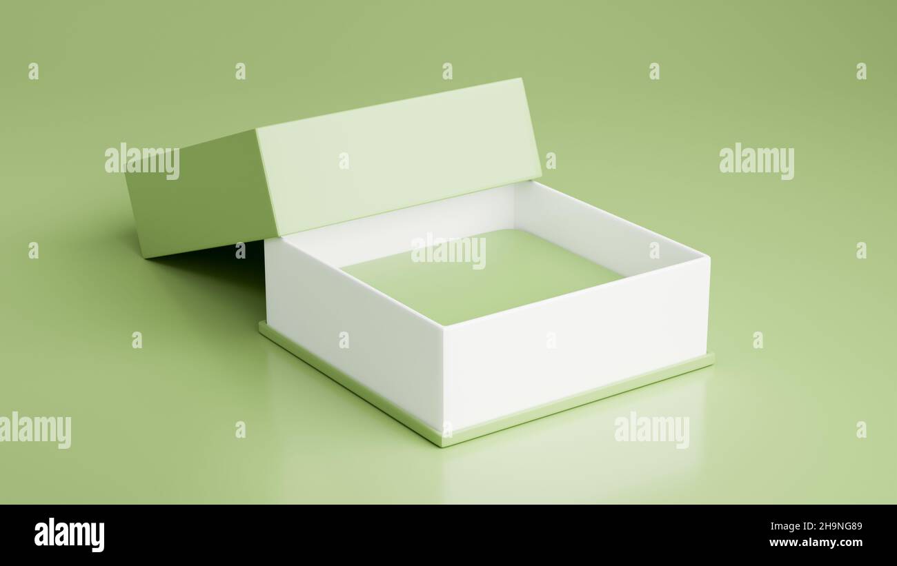 Green and white empty gift box mockup on pastel green background ...