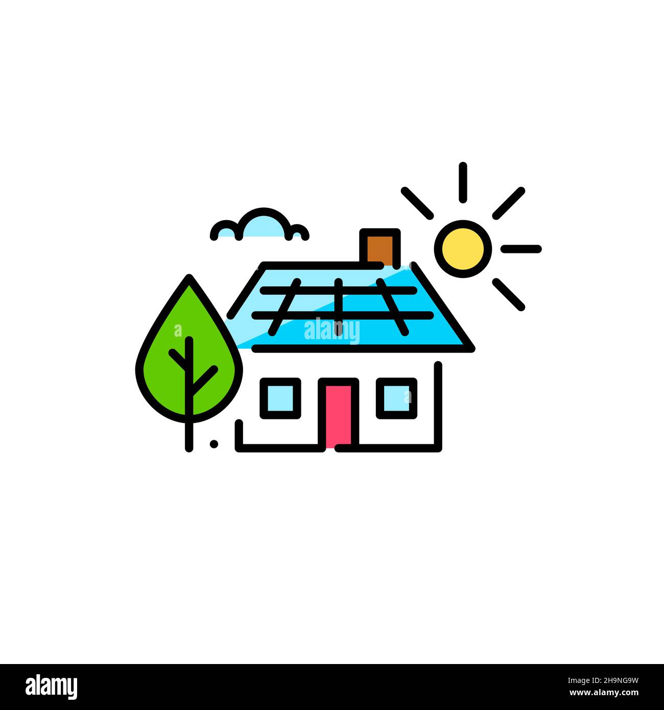 House with solar panels. Sustainable living alternative energy source ...